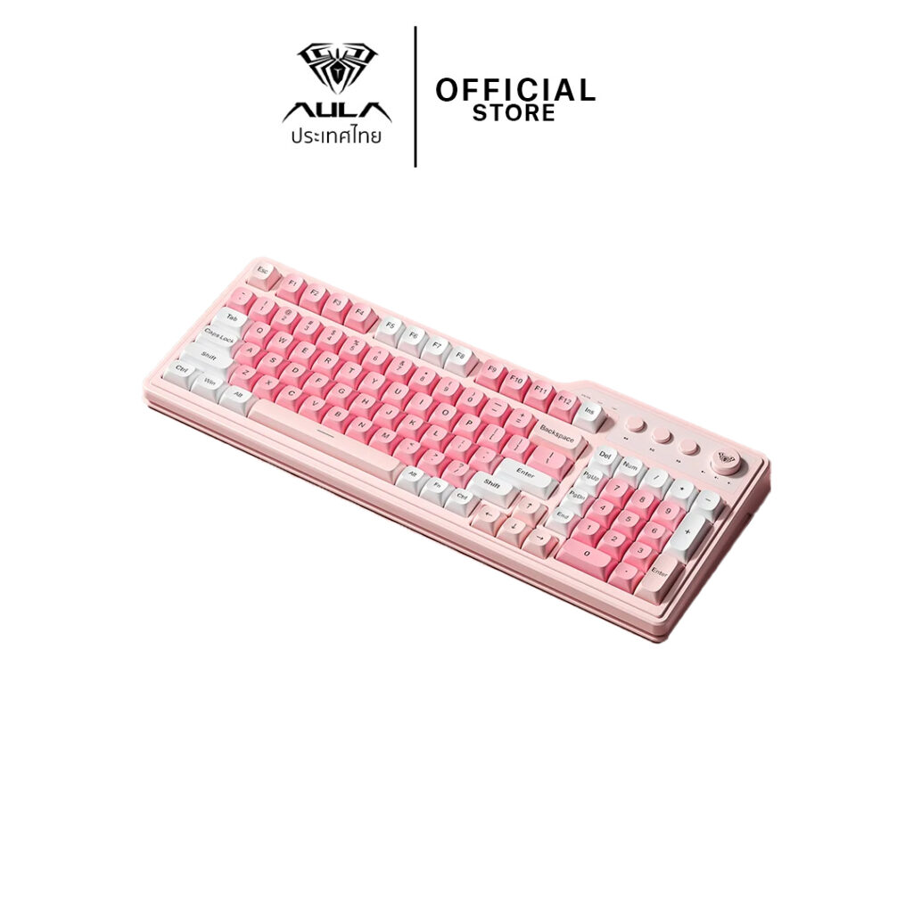 WIRELESS KEYBOARD (คีย์บอร์ดไร้สาย) AULA F3099 (PINK) TRI-MODE – INTEK ...
